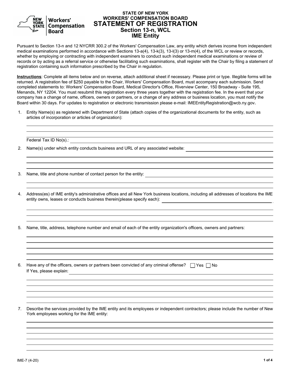 Form IME-7 - Fill Out, Sign Online and Download Fillable PDF, New York ...