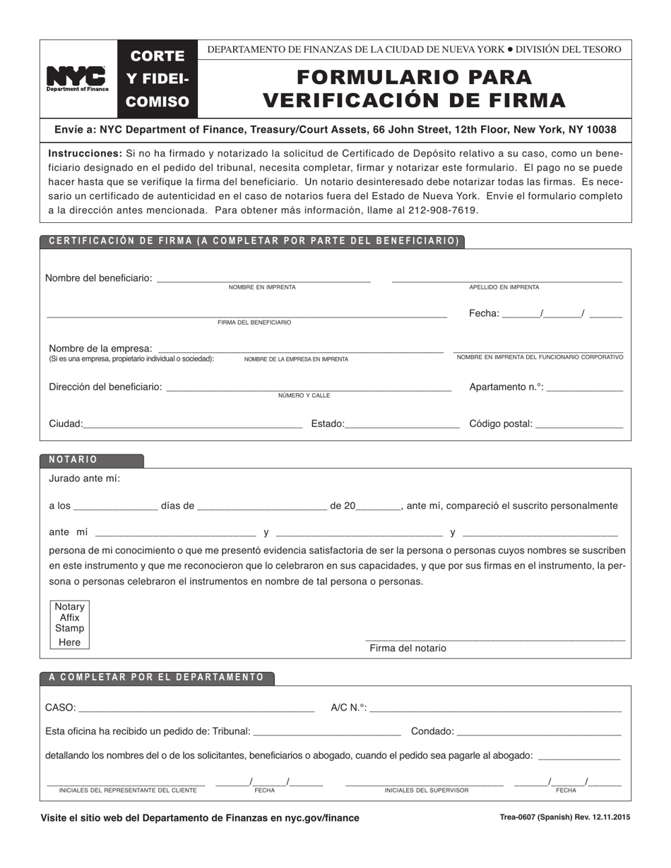 Formulario TREA-0607 - Fill Out, Sign Online and Download Printable PDF, New York City (Spanish ...