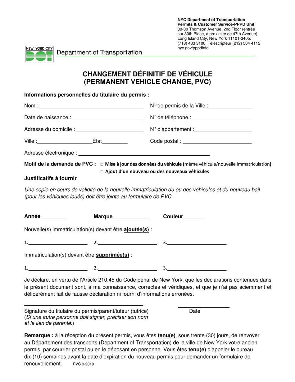 New York City Permanent Vehicle Change (Pvc) (French) - Fill Out, Sign ...