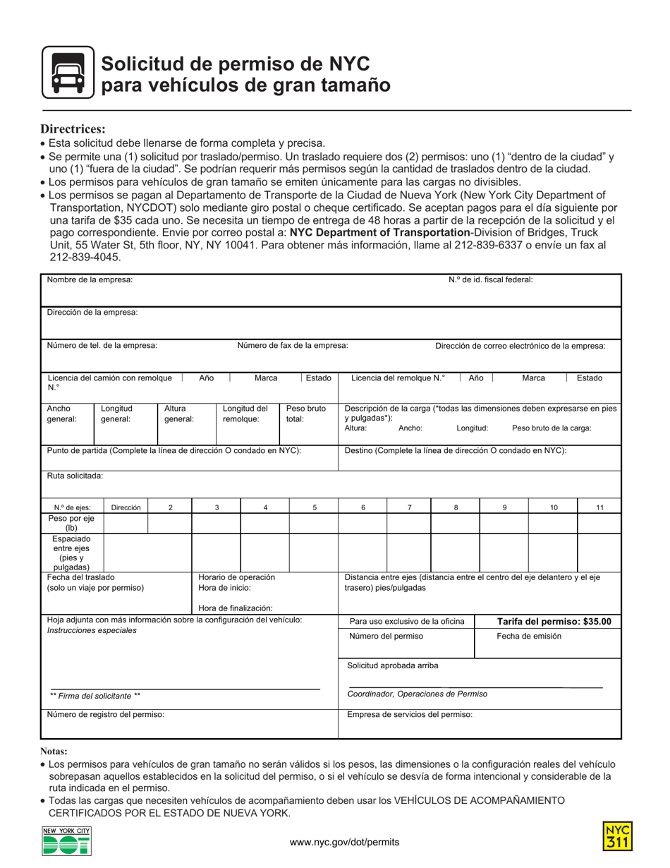 New York City Solicitud De Permiso De Nyc Para Vehiculos De Gran Tamano ...
