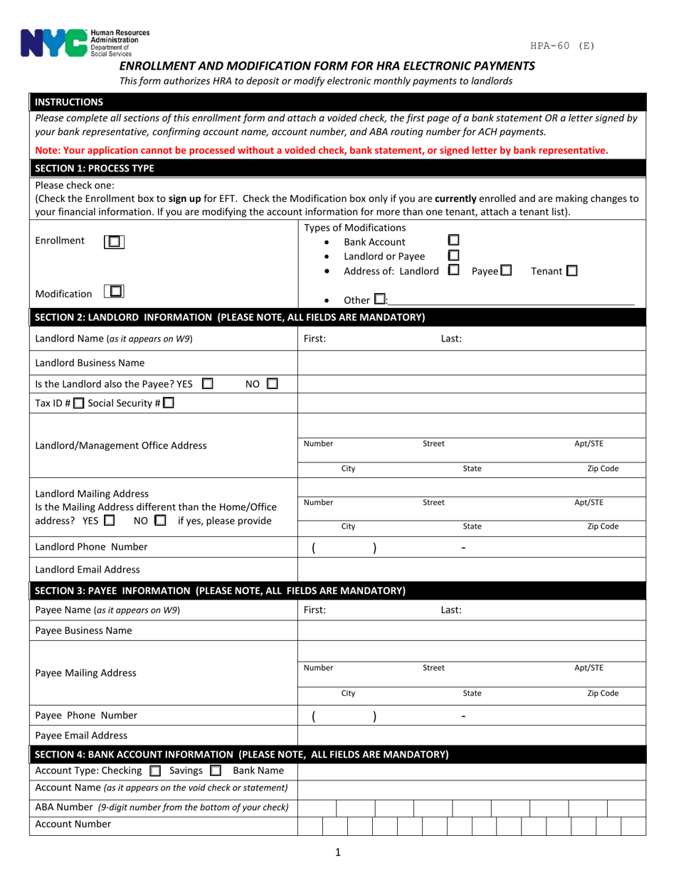 Form HPA-60 - Fill Out, Sign Online and Download Fillable PDF, New York ...