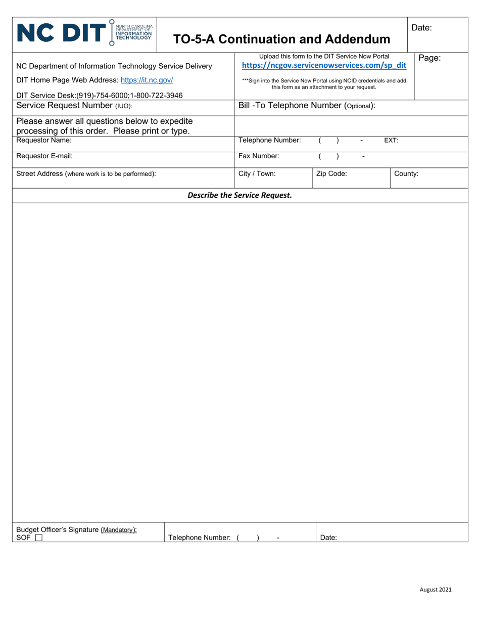 North Carolina To-5-a Continuation and Addendum Download Printable PDF ...