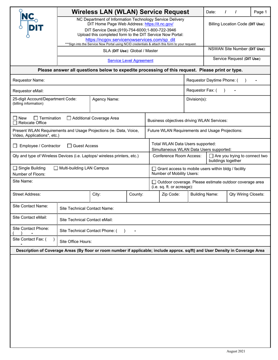 North Carolina Wireless Lan (Wlan) Service Request - Fill Out, Sign ...