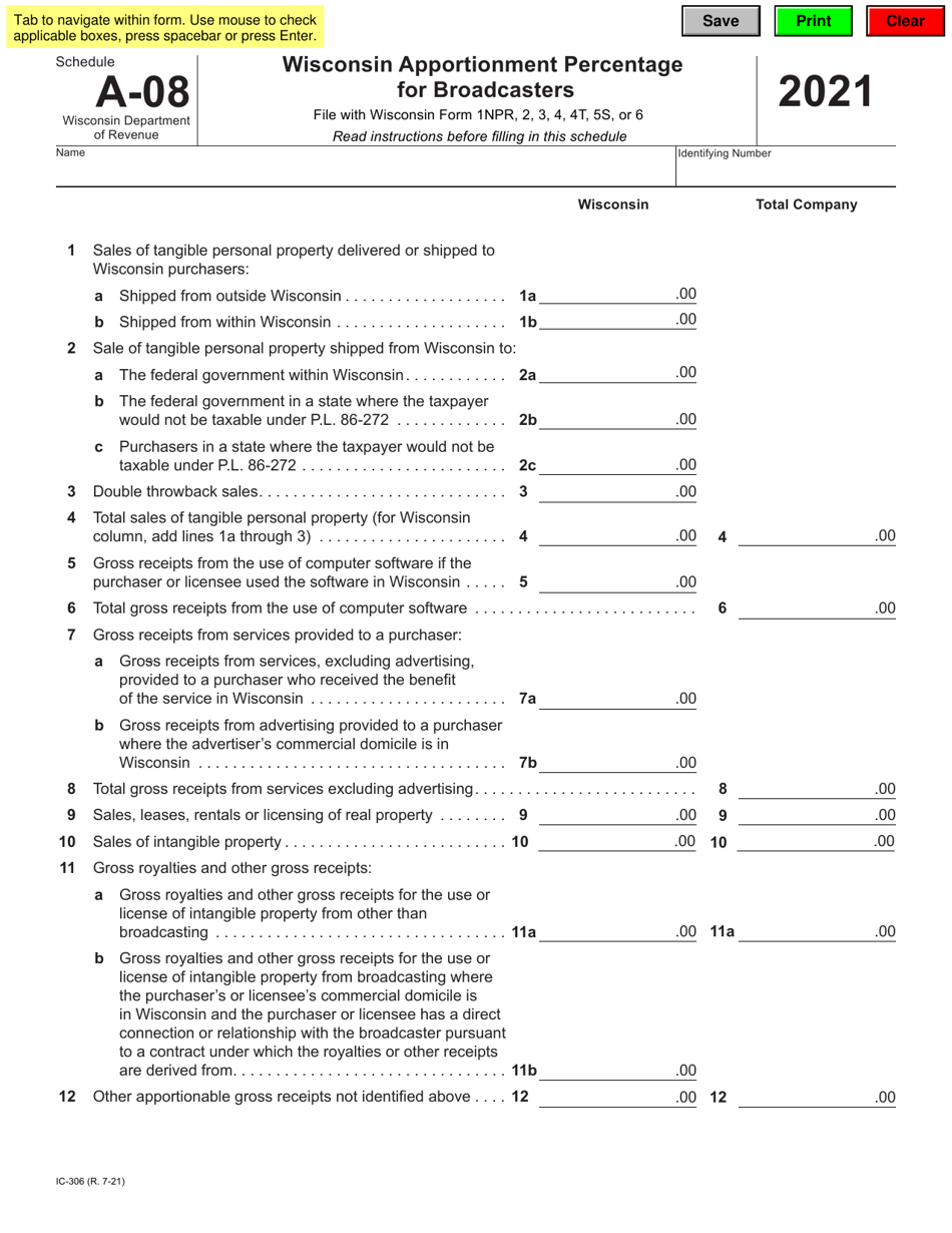 Form IC-306 Schedule A-08 - 2021 - Fill Out, Sign Online and Download ...