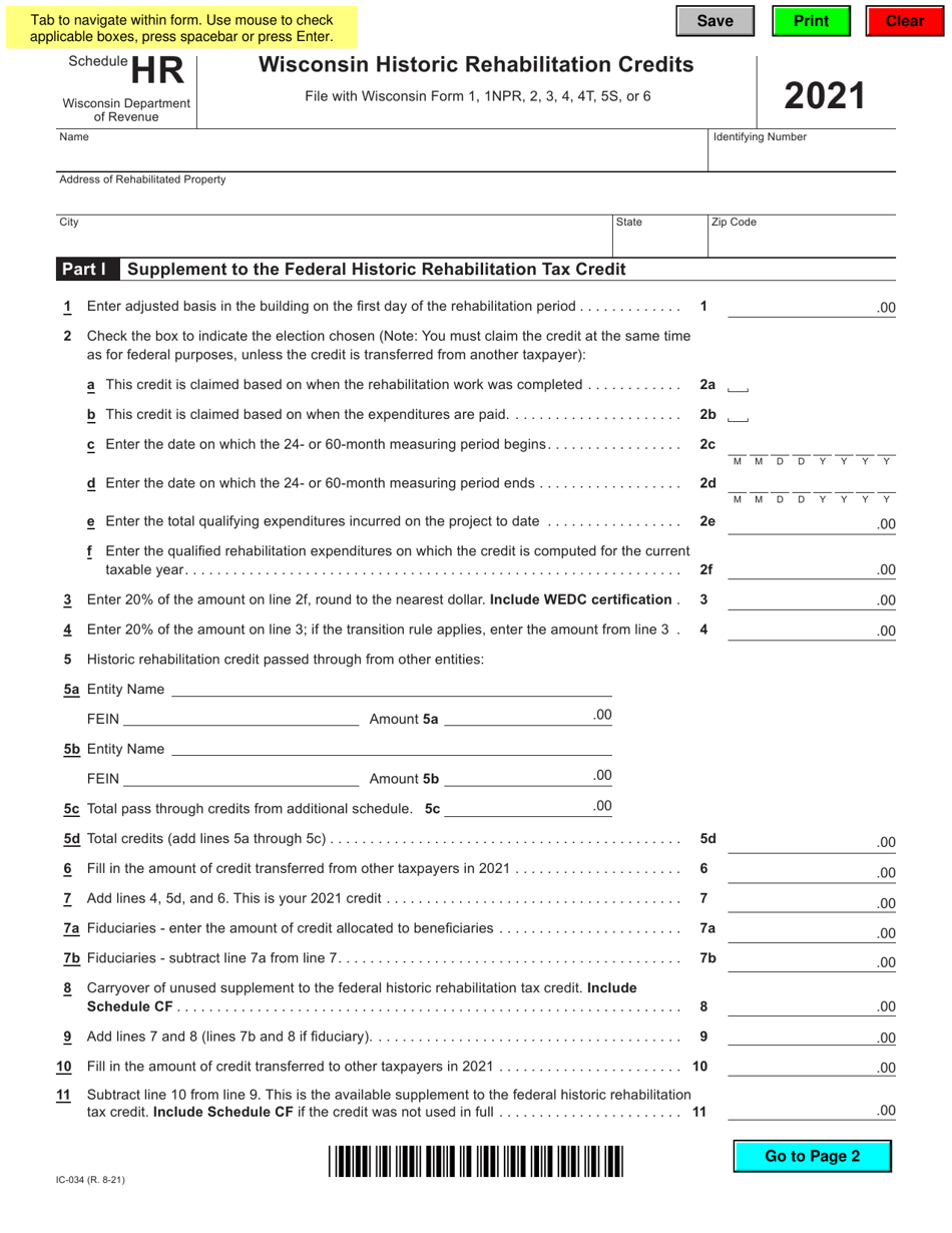 Form IC-034 Schedule HR - 2021 - Fill Out, Sign Online and Download ...