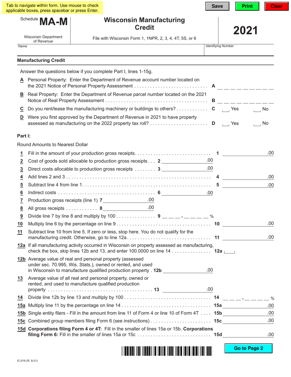 Form IC-016 Schedule MA-M - 2021 - Fill Out, Sign Online and Download ...