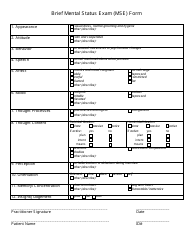 Brief Mental Status Exam (Mse) Form Download Printable PDF | Templateroller