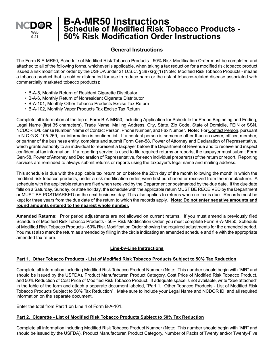 Download Instructions for Form B-A-MR50 Schedule of Modified Risk ...