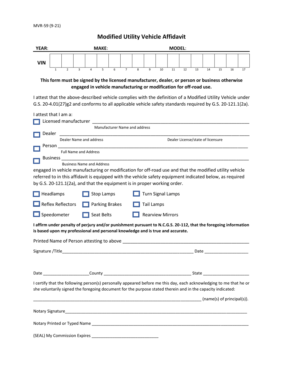 Form MVR-59 - Fill Out, Sign Online and Download Printable PDF, North ...