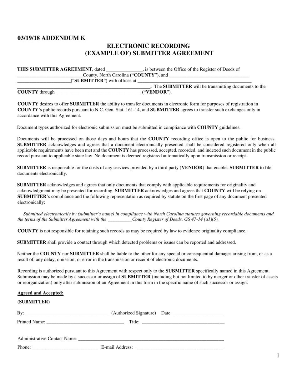 North Carolina Electronic Recording (Example of) Submitter Agreement ...