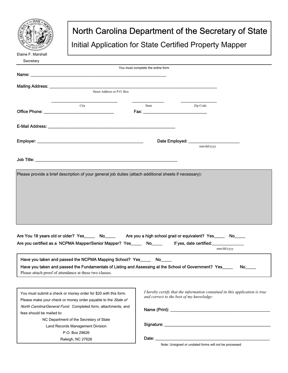 North Carolina Initial Application for State Certified Property Mapper ...