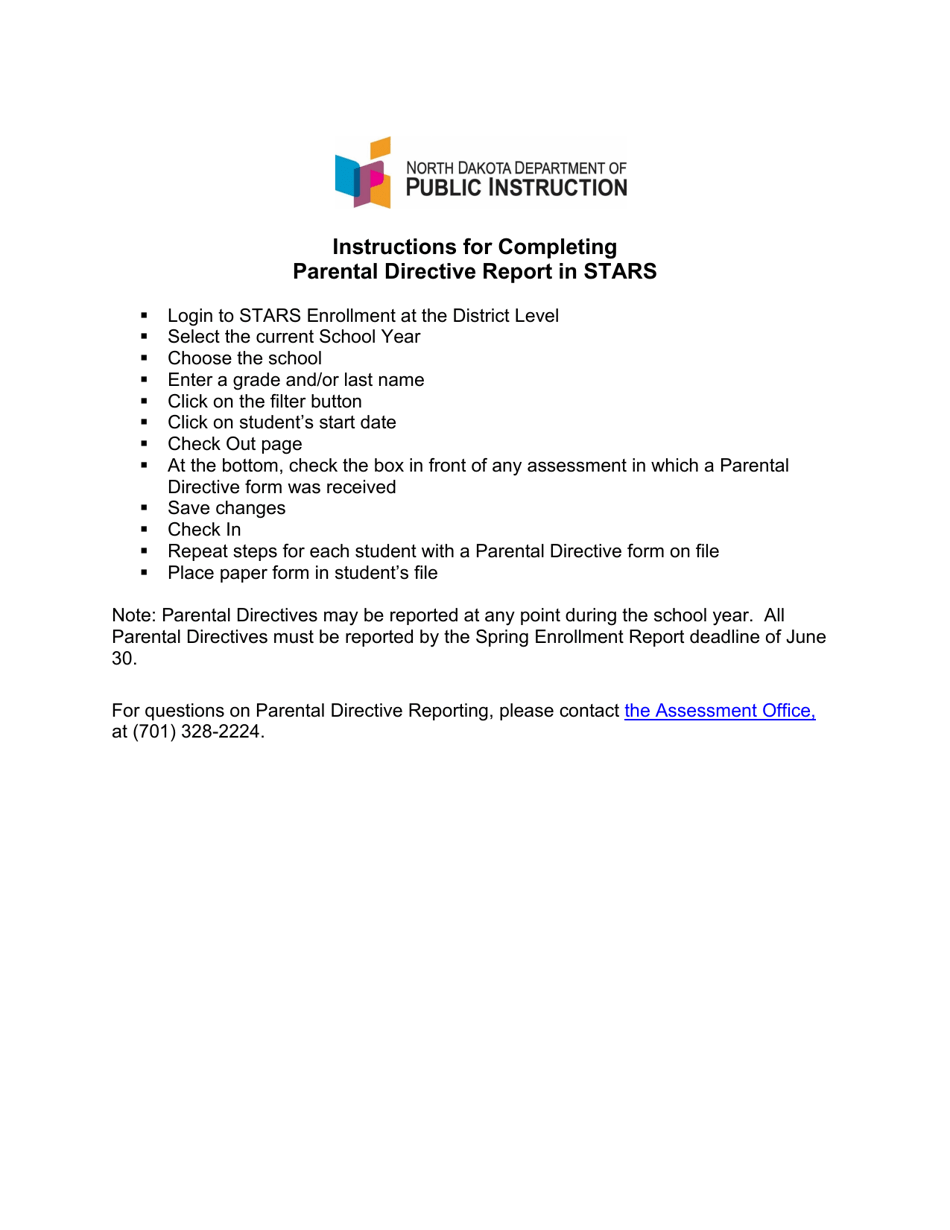 Download Instructions for Completing Parental Directive Report in Stars ...