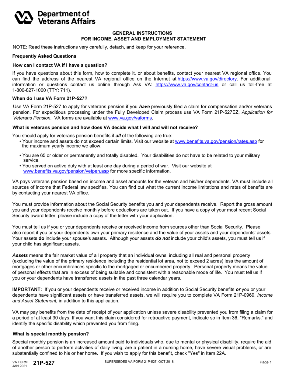 VA Form 21P-527 Download Fillable PDF or Fill Online Income, Net Worth ...