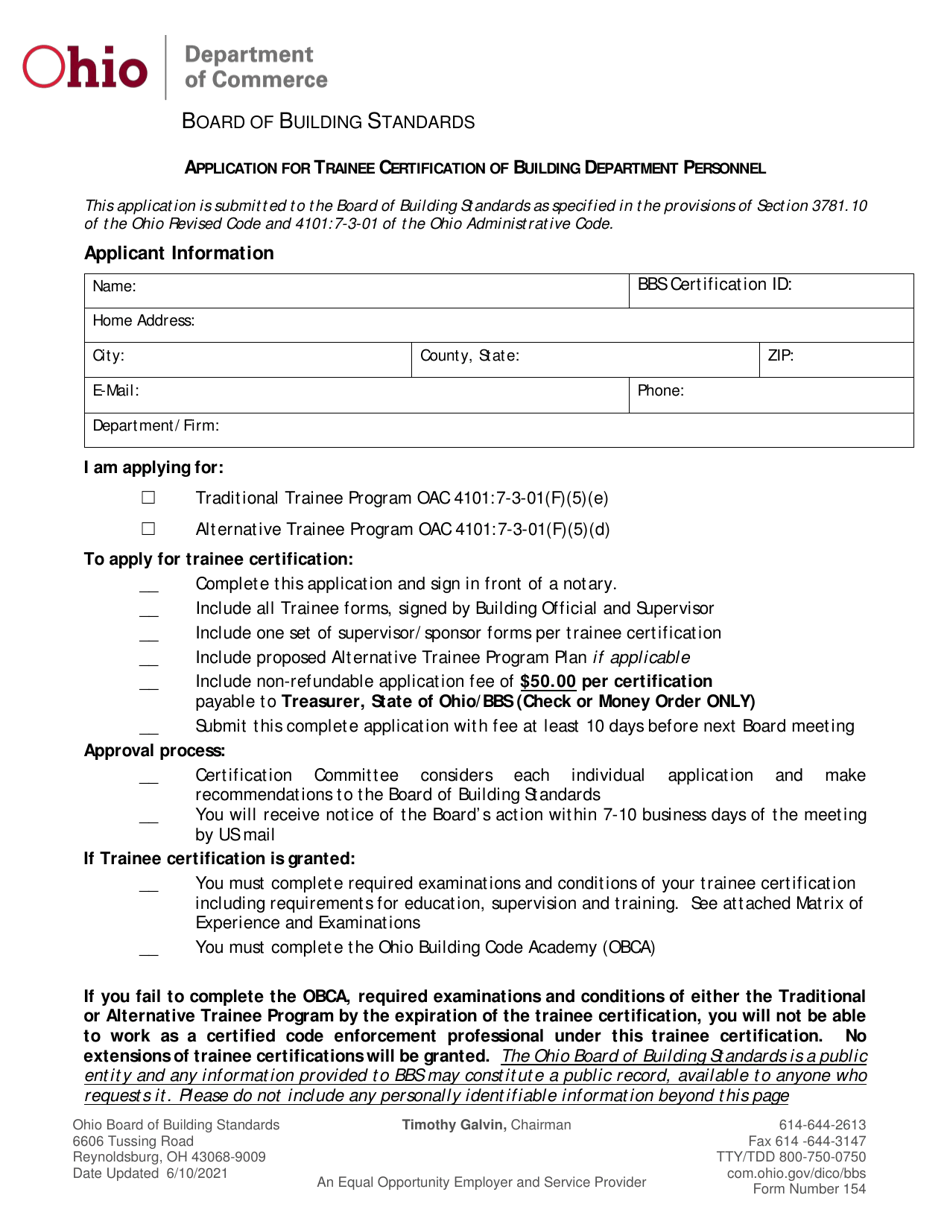 Form 154 - Fill Out, Sign Online and Download Printable PDF, Ohio ...