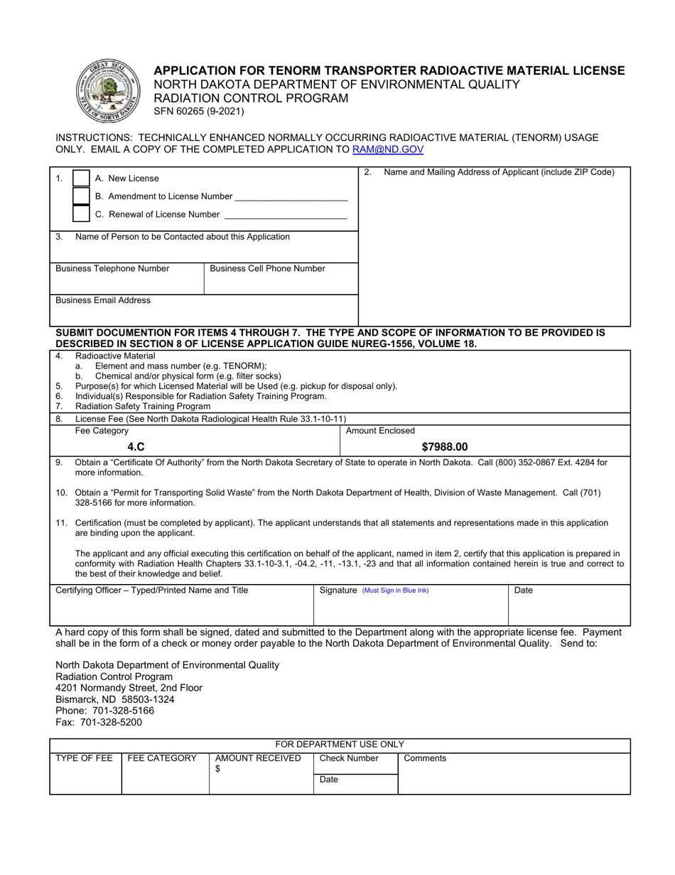 Form SFN60265 Download Fillable PDF or Fill Online Application for ...