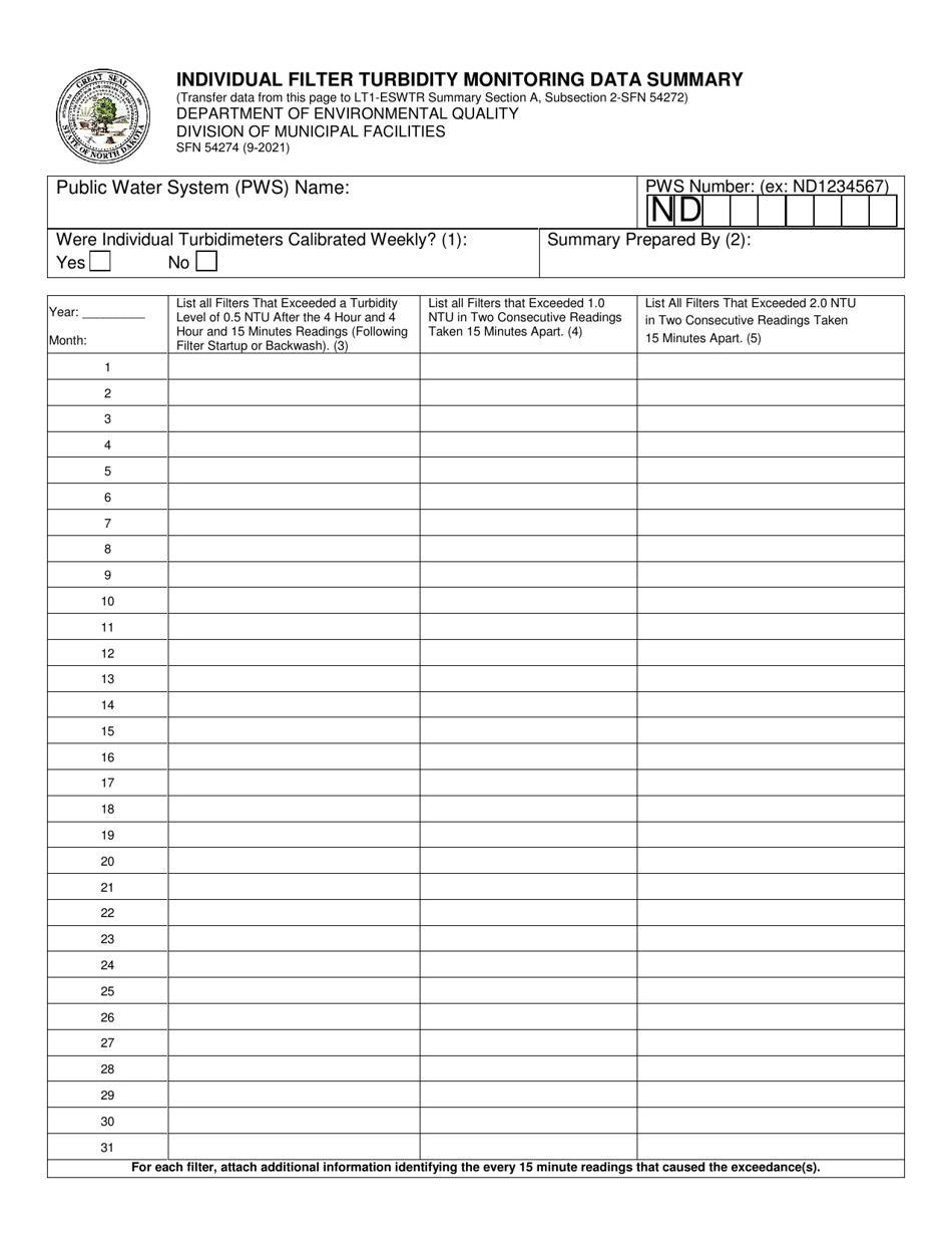 Form SFN54274 Download Fillable PDF or Fill Online Individual Filter ...