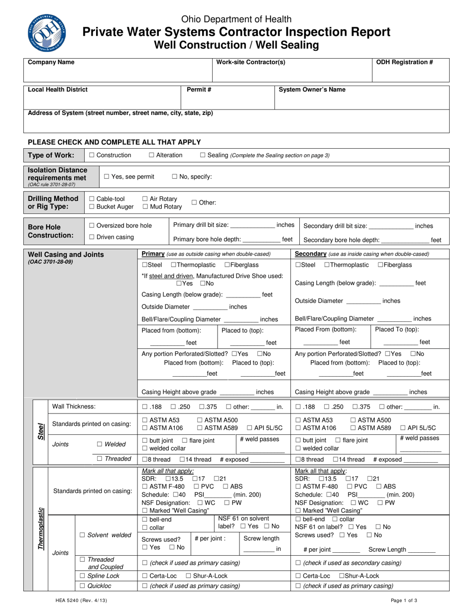 Form HEA5240 - Fill Out, Sign Online and Download Fillable PDF, Ohio ...