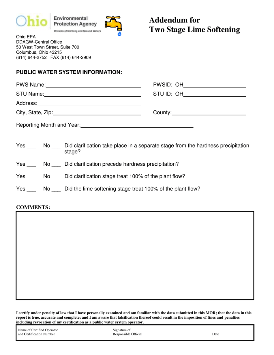 Ohio Addendum for Two Stage Lime Softening - Fill Out, Sign Online and ...