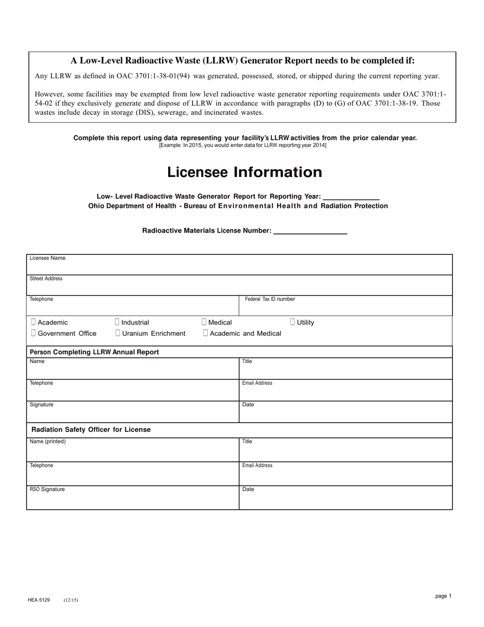 Form HEA5129 - Fill Out, Sign Online and Download Fillable PDF, Ohio ...