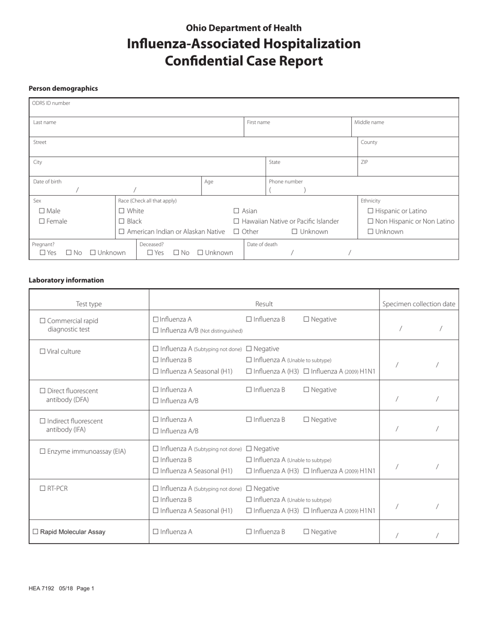 Form HEA7192 - Fill Out, Sign Online and Download Printable PDF, Ohio ...