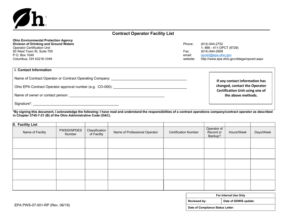 Form EPA PWS-07-001-RP - Fill Out, Sign Online and Download Printable PDF, Ohio | Templateroller