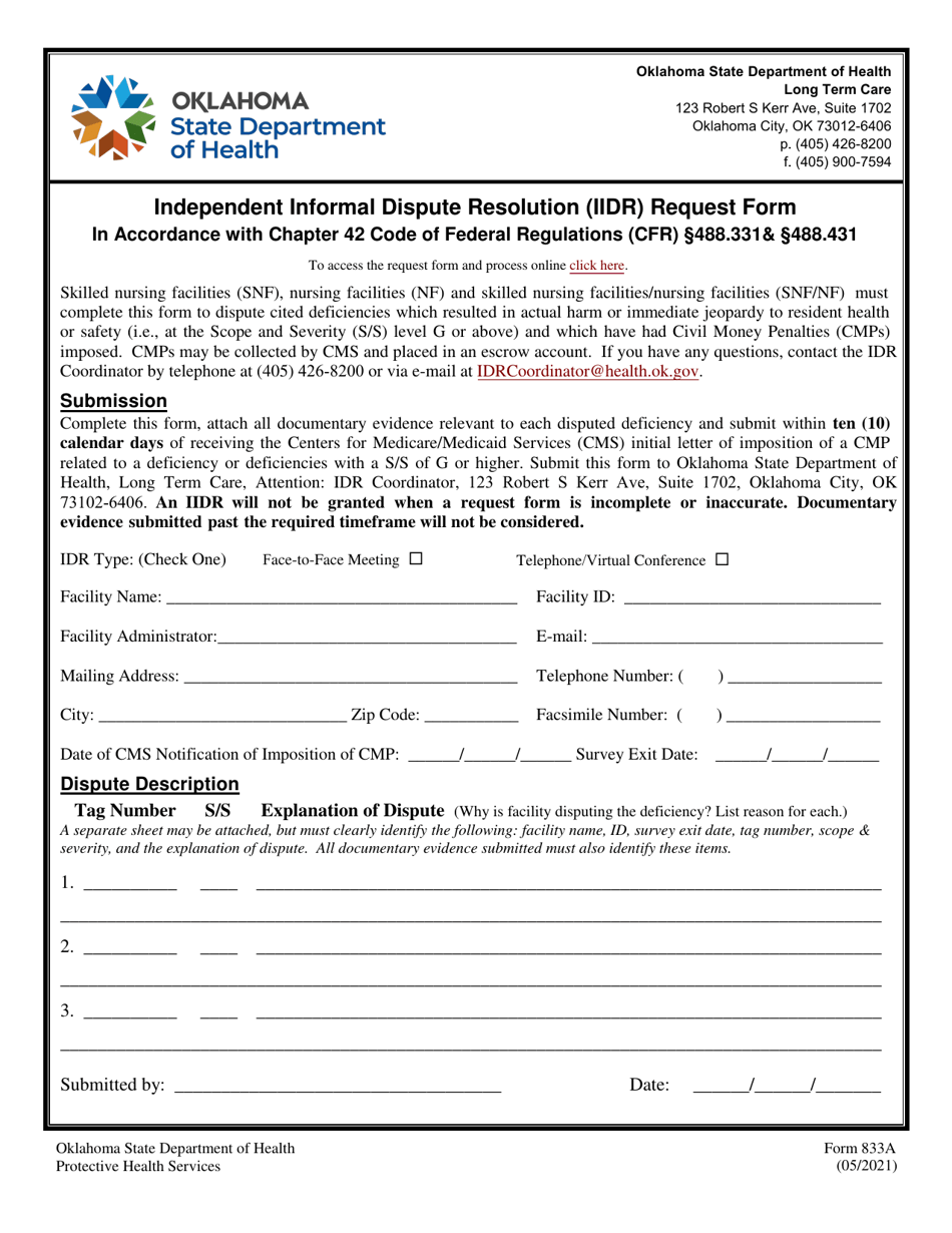 ODH Form 833A Download Fillable PDF or Fill Online Independent Informal ...