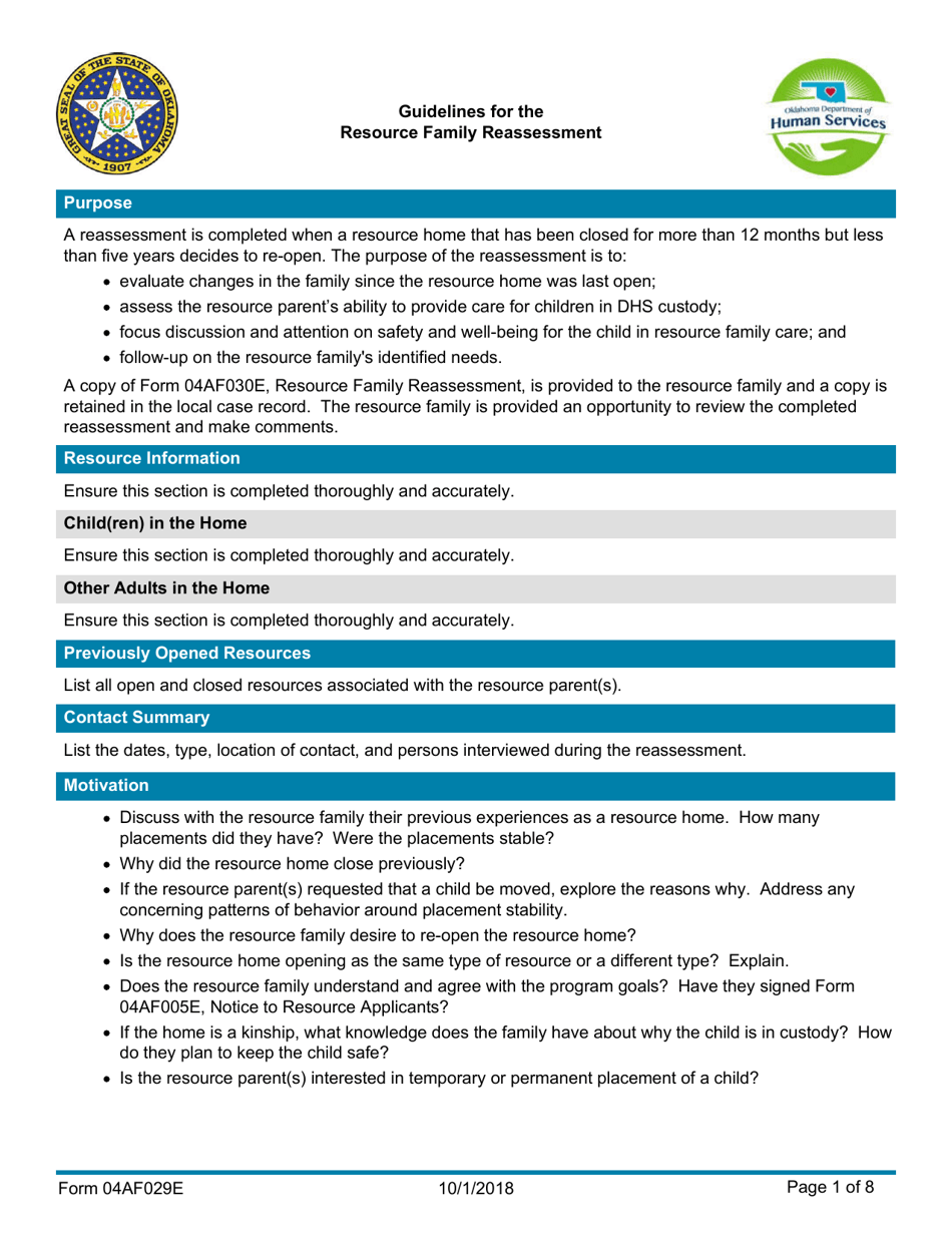 Download Instructions for Form 04AF030E Resource Family Reassessment ...