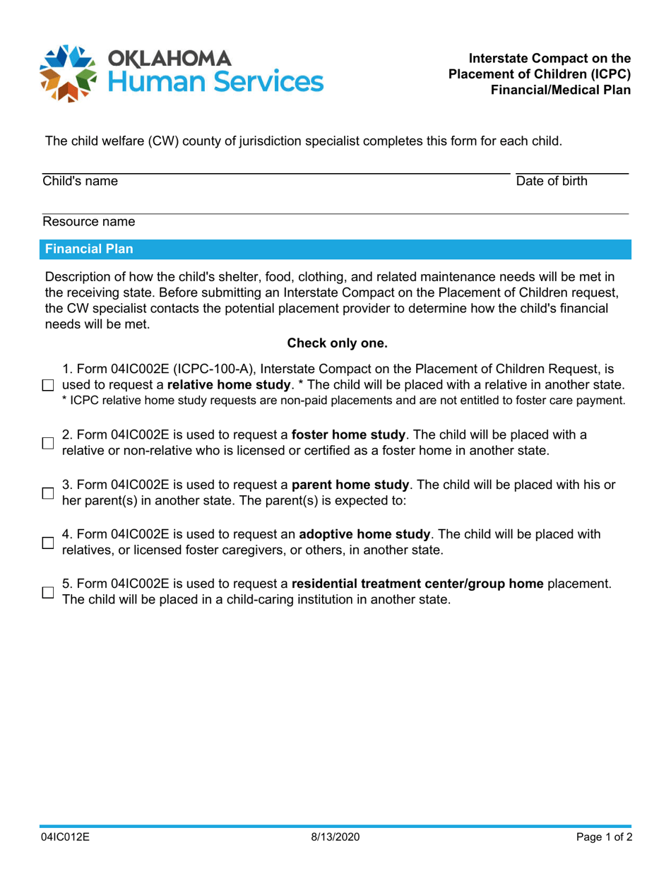 Form 04IC012E - Fill Out, Sign Online and Download Fillable PDF ...