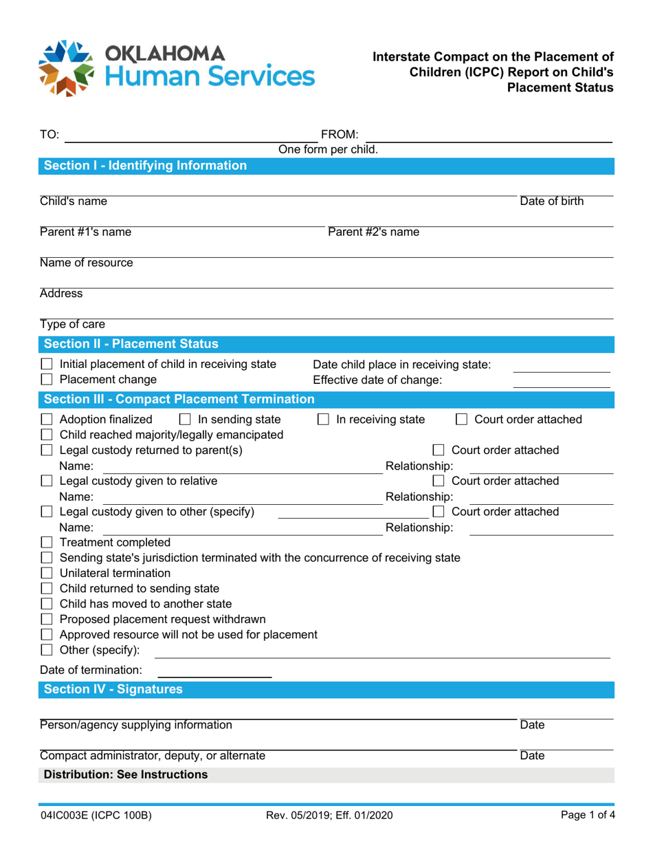 Form 04IC003E (ICPC100B) - Fill Out, Sign Online and Download Fillable PDF, Oklahoma ...