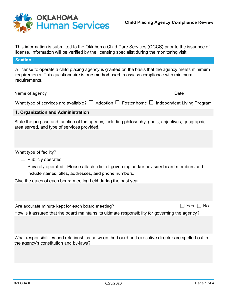 Form 07LC043E (OCC-43) - Fill Out, Sign Online and Download Fillable ...
