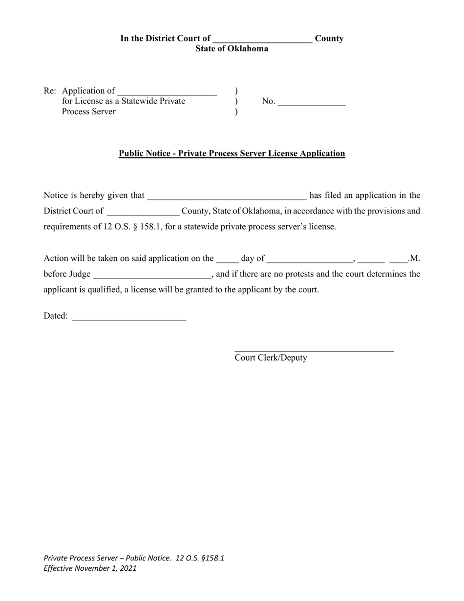 Oklahoma Public Notice - Private Process Server License Application ...