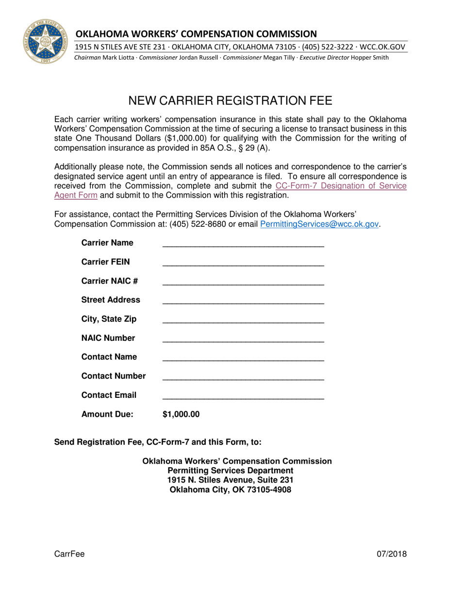 Oklahoma New Carrier Registration Fee - Fill Out, Sign Online and ...