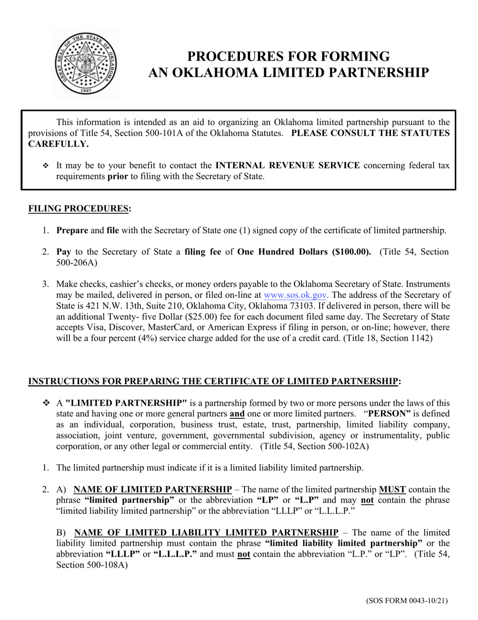 SOS Form 0043 - Fill Out, Sign Online and Download Fillable PDF ...