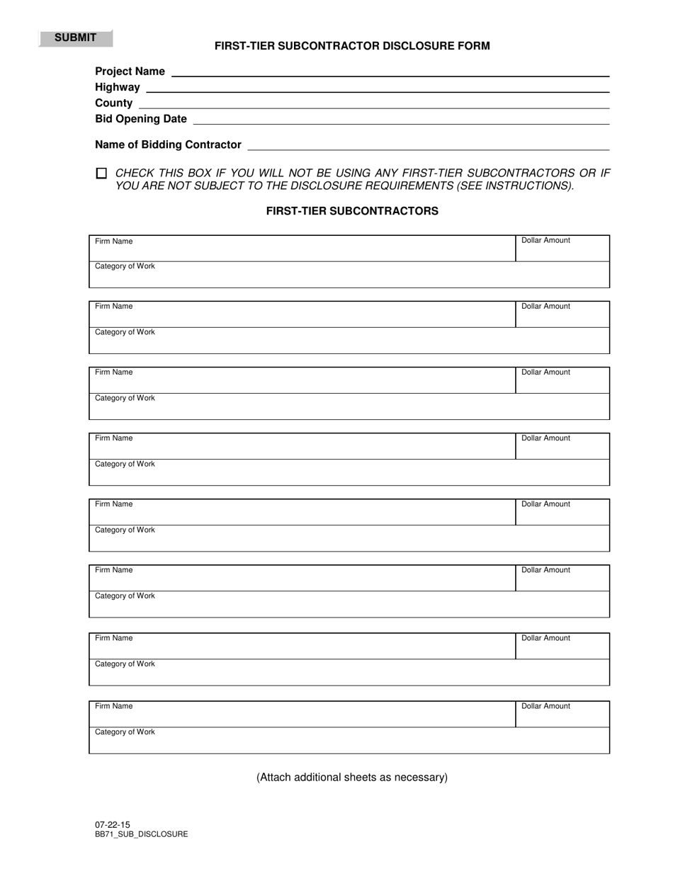 Oregon First-Tier Subcontractor Disclosure Form - Fill Out, Sign Online ...