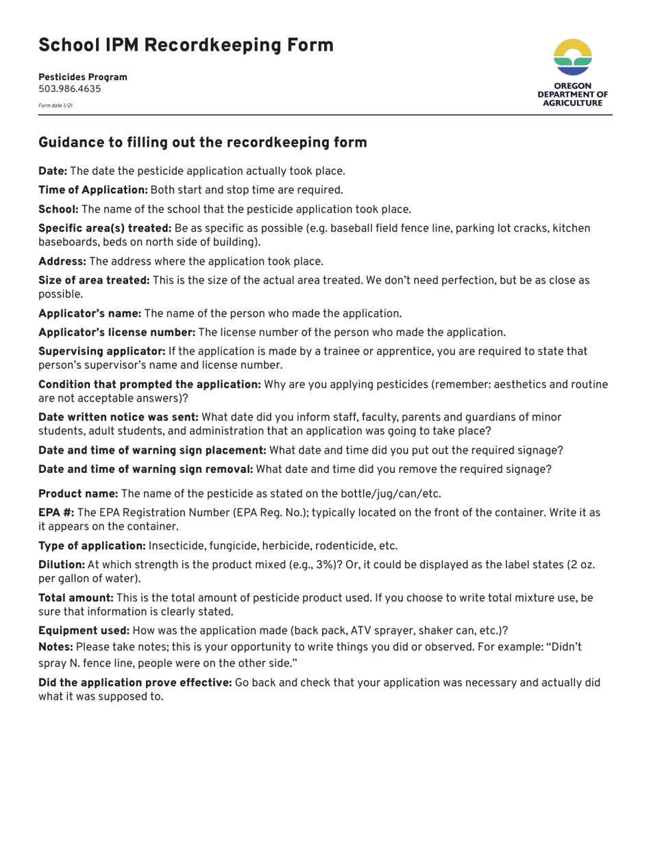 Oregon School Ipm Recordkeeping Form (Option 1) - Fill Out, Sign Online ...