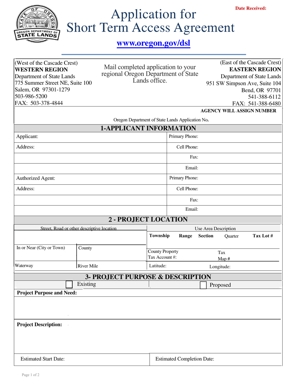 Oregon Application for Short Term Access Agreement - Fill Out, Sign ...