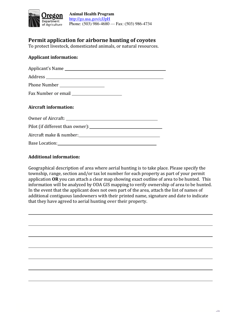 Oregon Aerial Hunting Permit - Coyote - Fill Out, Sign Online and ...