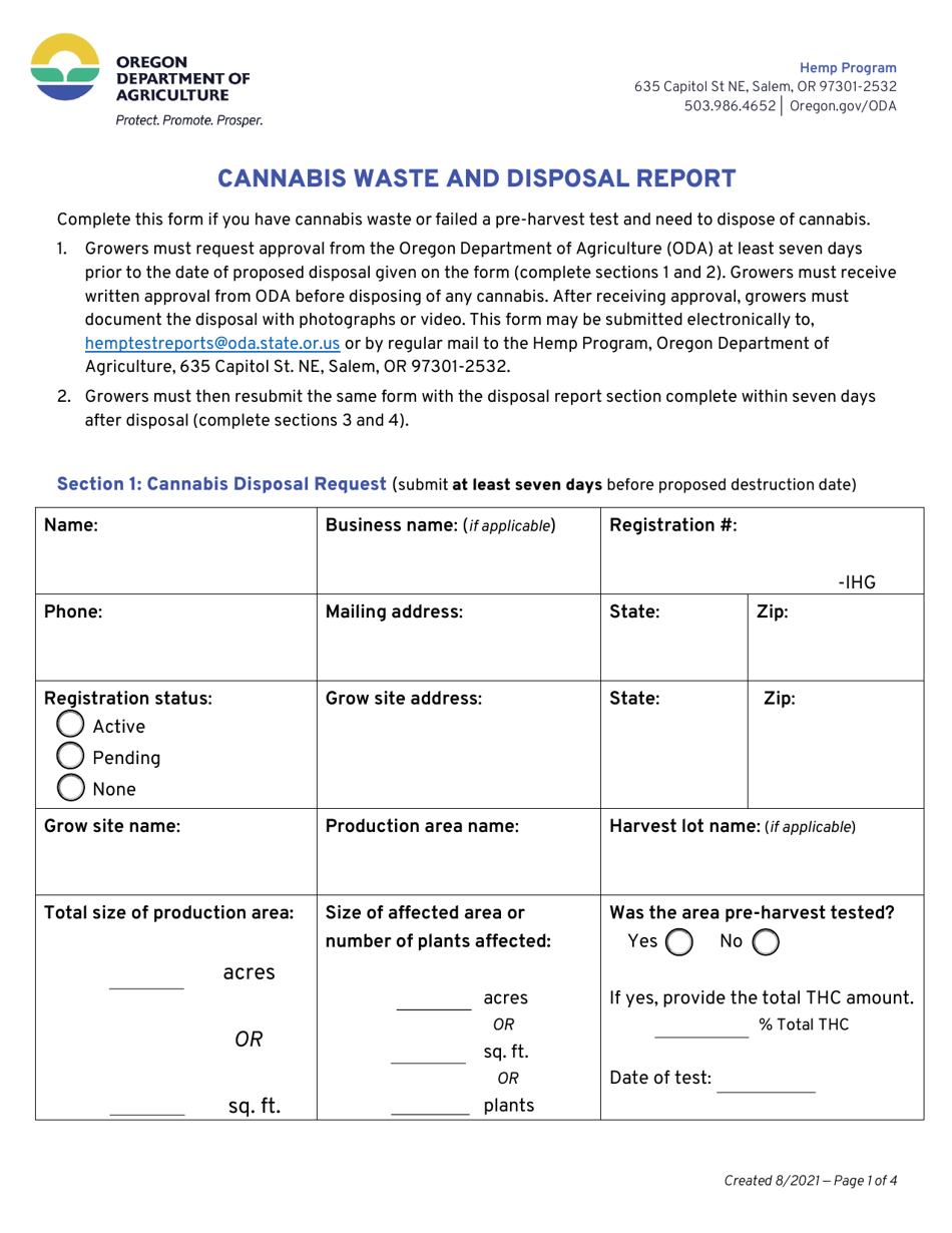 Oregon Cannabis Waste and Disposal Report - Fill Out, Sign Online and ...