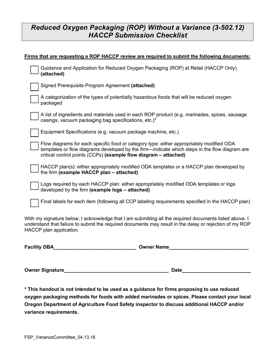 Oregon Reduced Oxygen Packaging (Rop) Haccp Only Packet Download ...
