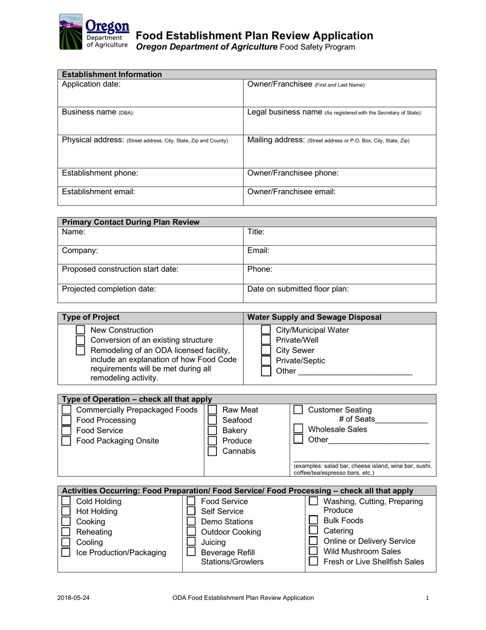 Oregon Food Establishment Plan Review Application - Fill Out, Sign ...