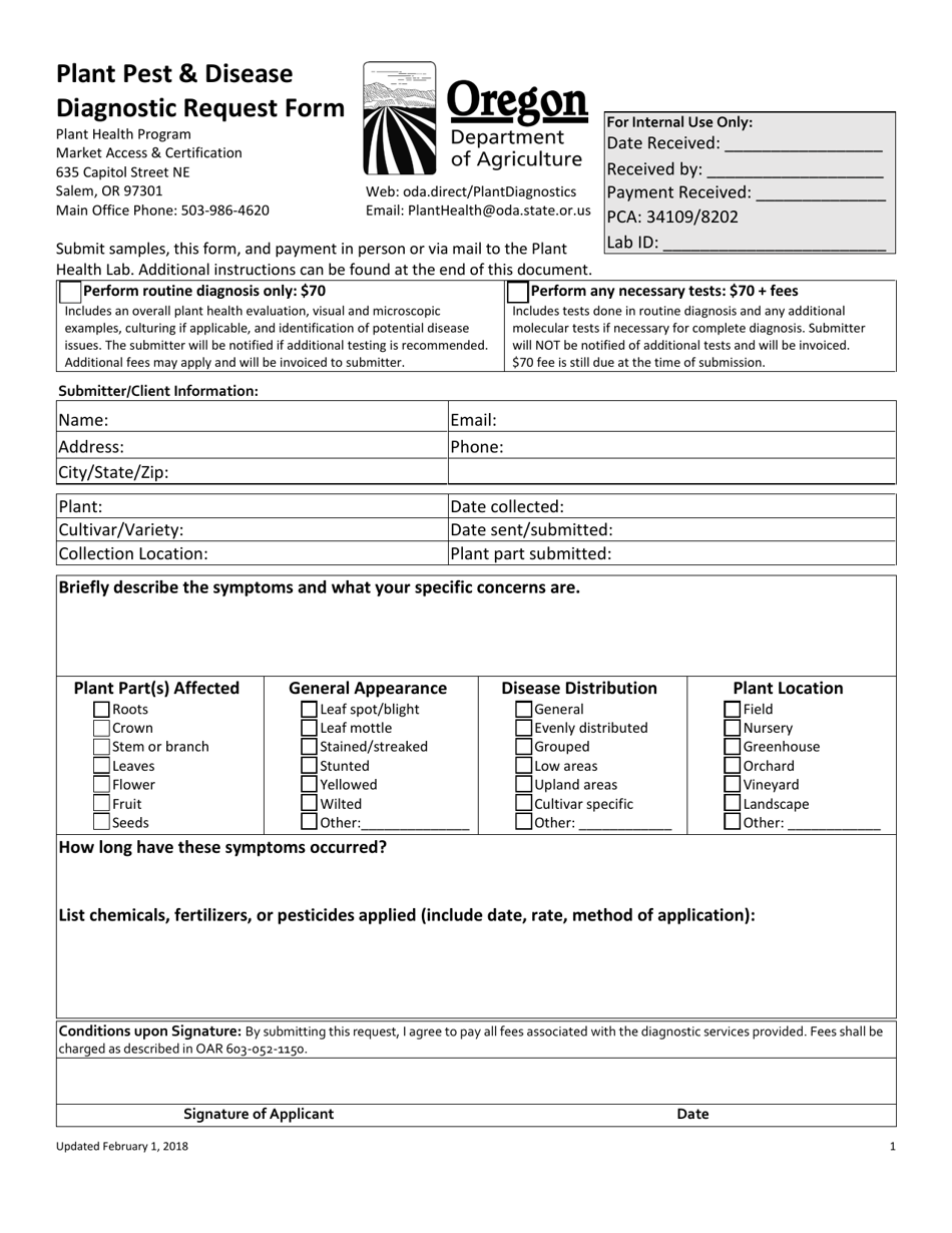 Oregon Plant Pest & Disease Diagnostic Request Form Download Fillable ...
