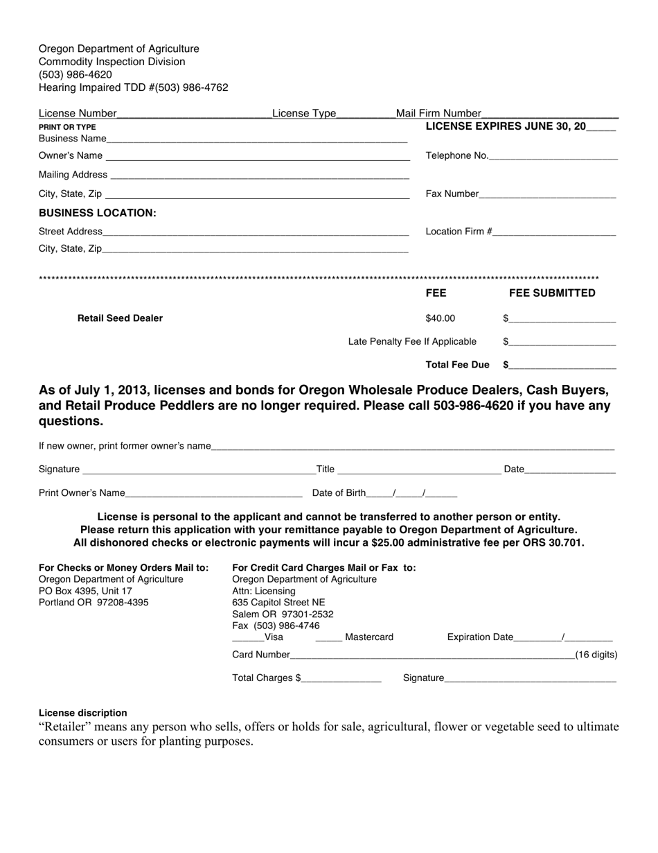Oregon Retail Seed Dealer License Application - Fill Out, Sign Online ...