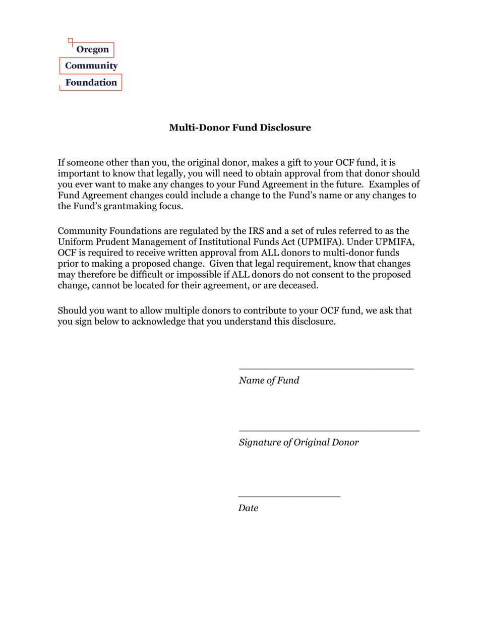 Oregon Oost Ocf Multi-Donor Disclosure Form - Fill Out, Sign Online and ...