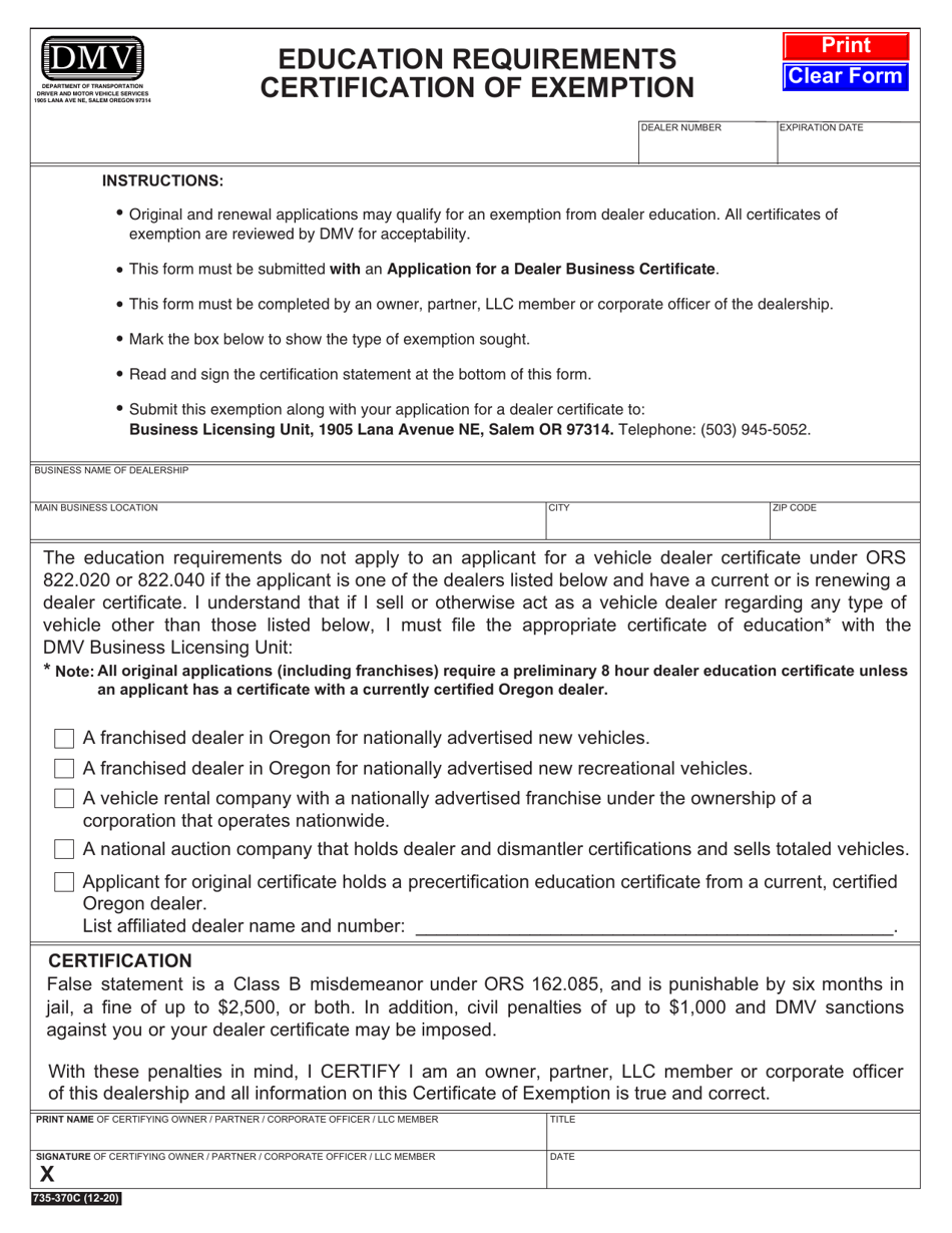 Form 735-370C - Fill Out, Sign Online and Download Fillable PDF, Oregon ...