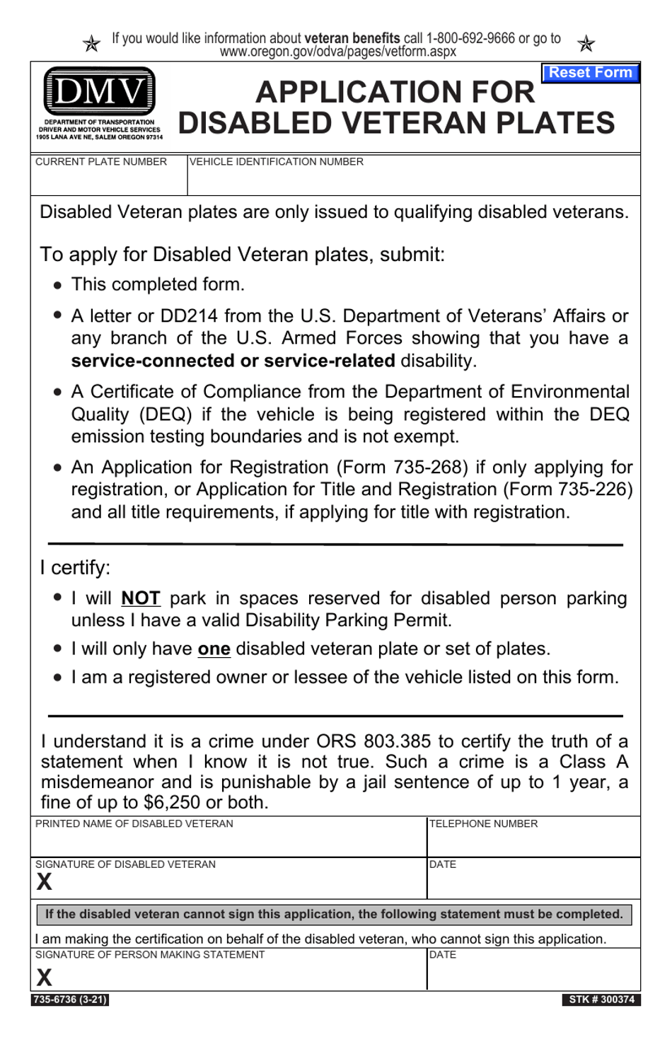 Form 735-6736 - Fill Out, Sign Online and Download Fillable PDF, Oregon ...