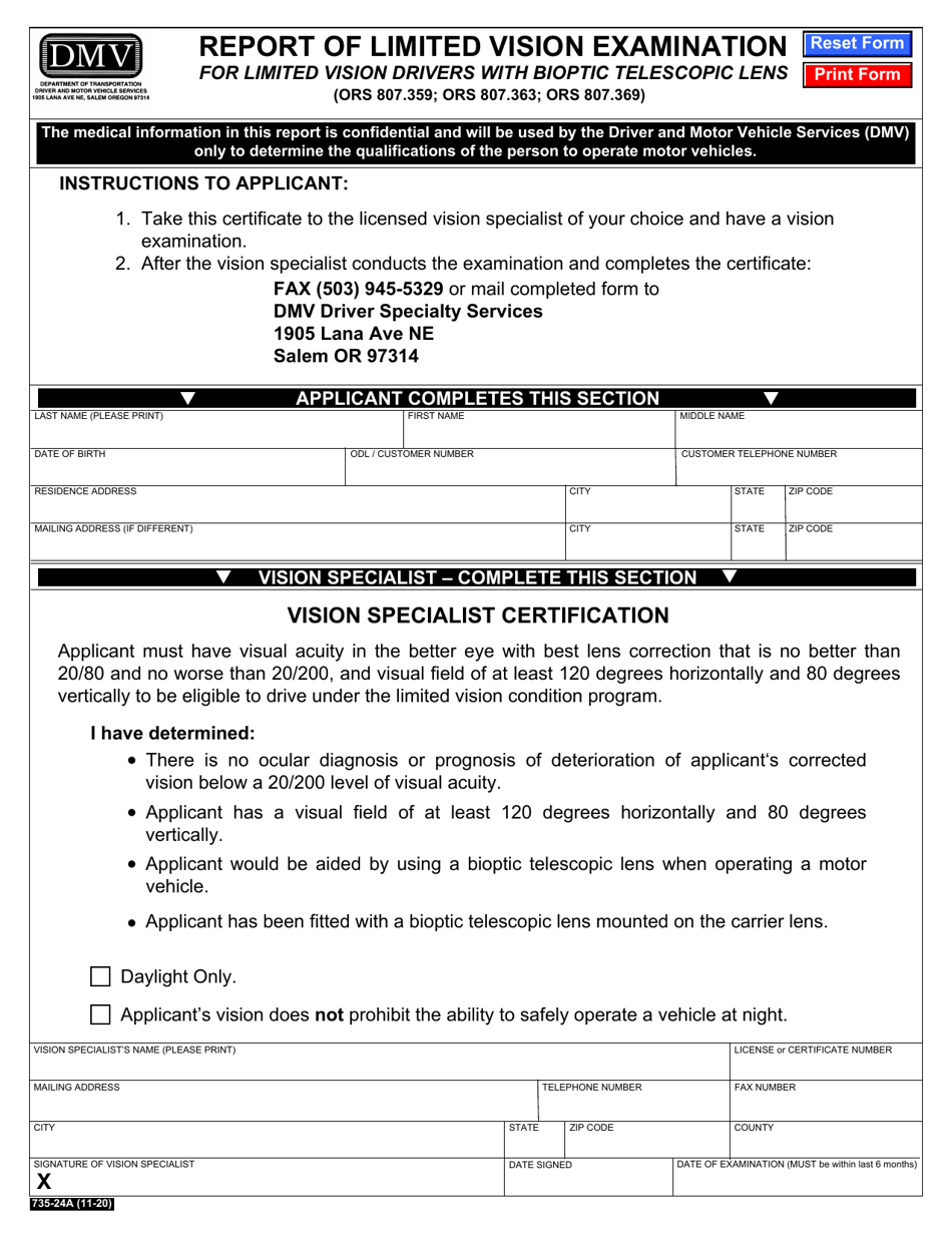Form 735-24A - Fill Out, Sign Online and Download Fillable PDF, Oregon ...