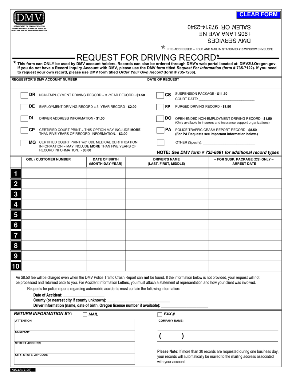 Form 735-48 - Fill Out, Sign Online and Download Fillable PDF, Oregon ...