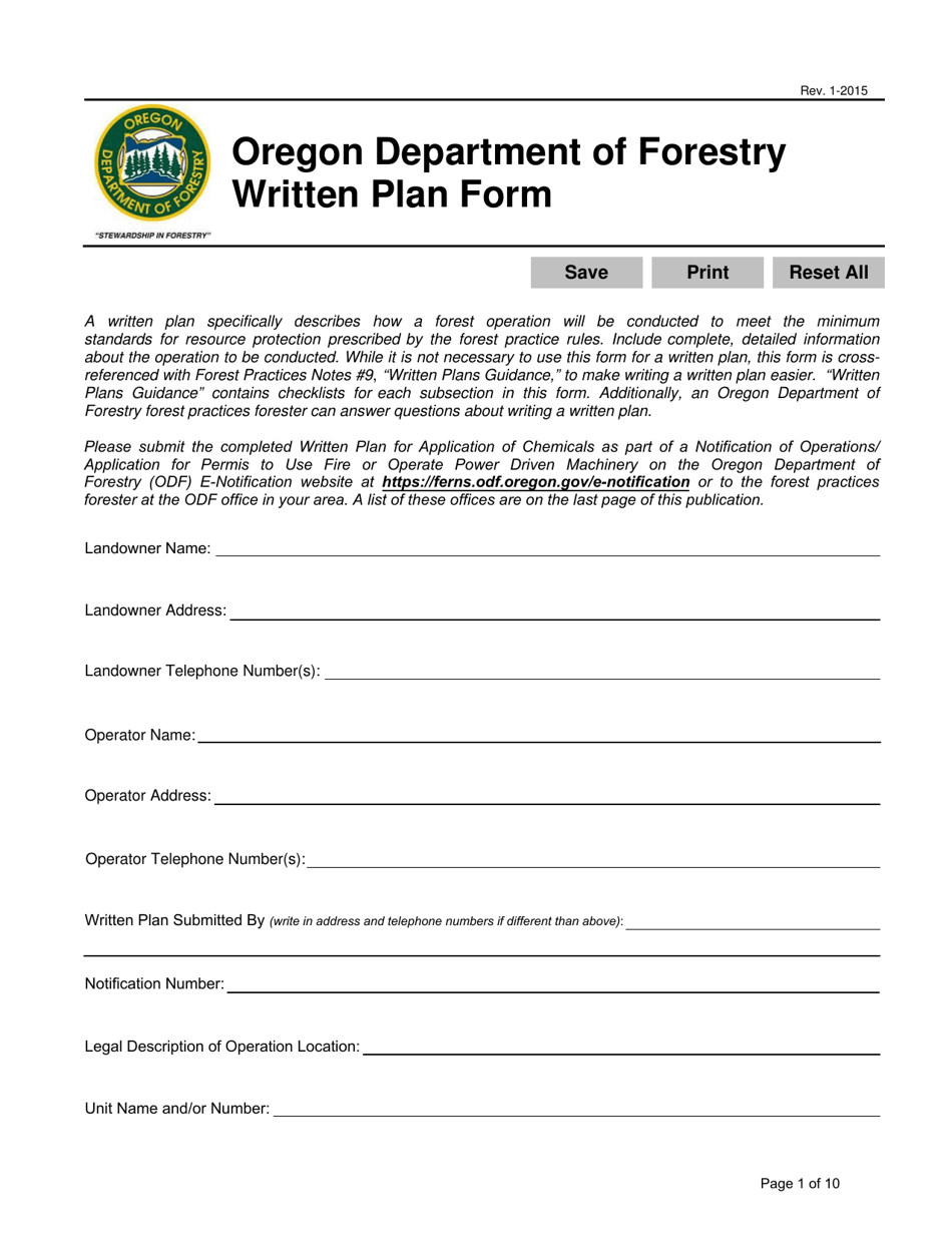 Oregon Written Plan Form - Fill Out, Sign Online and Download PDF ...