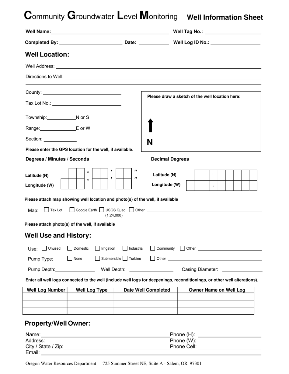 Oregon Well Info Field Sheet - Fill Out, Sign Online and Download PDF ...