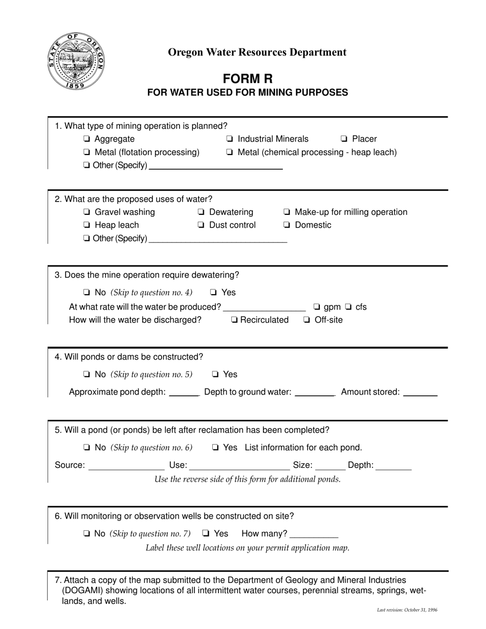 Form R - Fill Out, Sign Online and Download Fillable PDF, Oregon ...